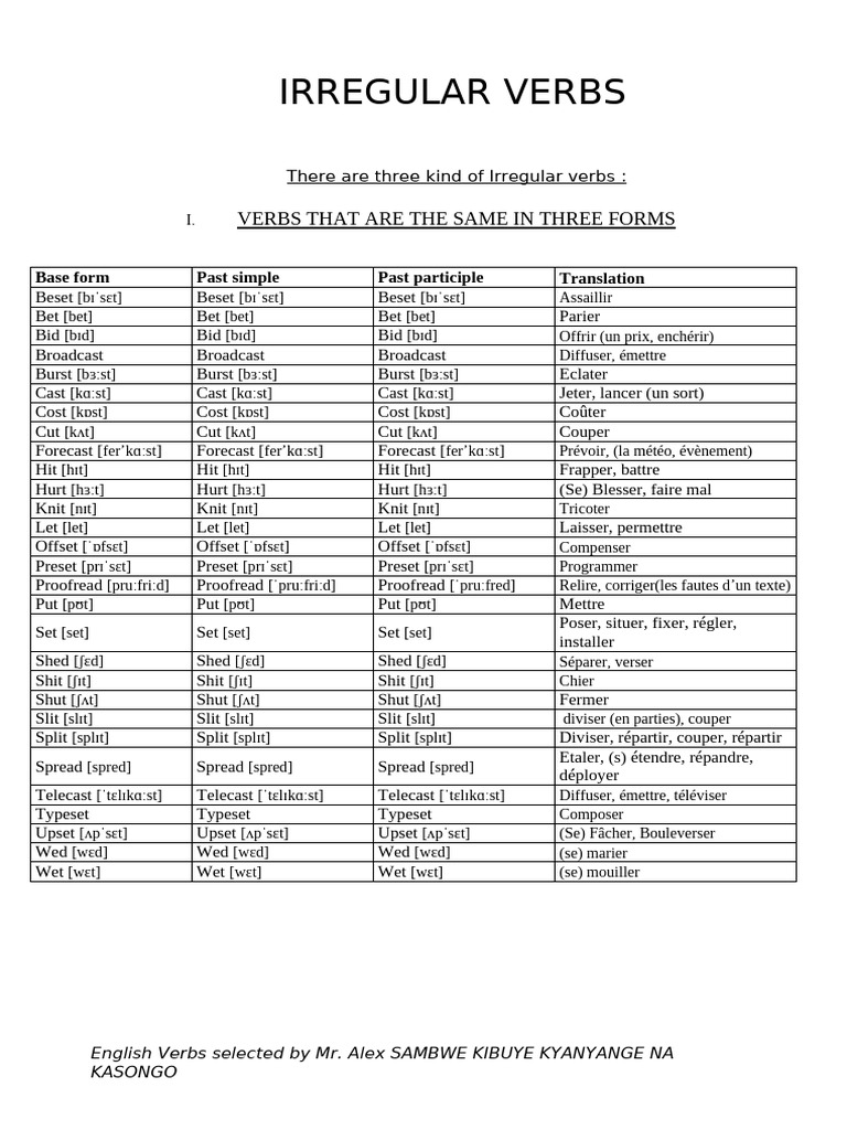 Verbs That Are Different in All Forms | PDF | Morphology | Linguistic ...