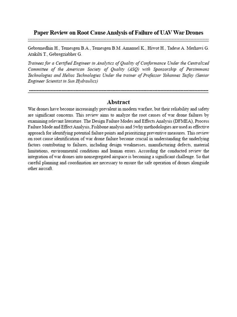 Paper Review On Root Cause Analysis of Failure of UAV War Drones | PDF ...