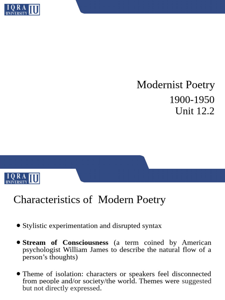 Lecture 12 - Unit 12.2-Modernist Poetry | PDF | Poetry | Modernism