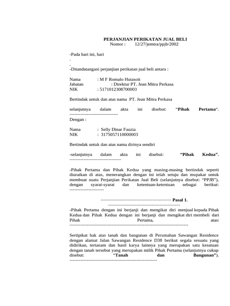 Draft PPJB Bawah Tangan Unit 10 | PDF