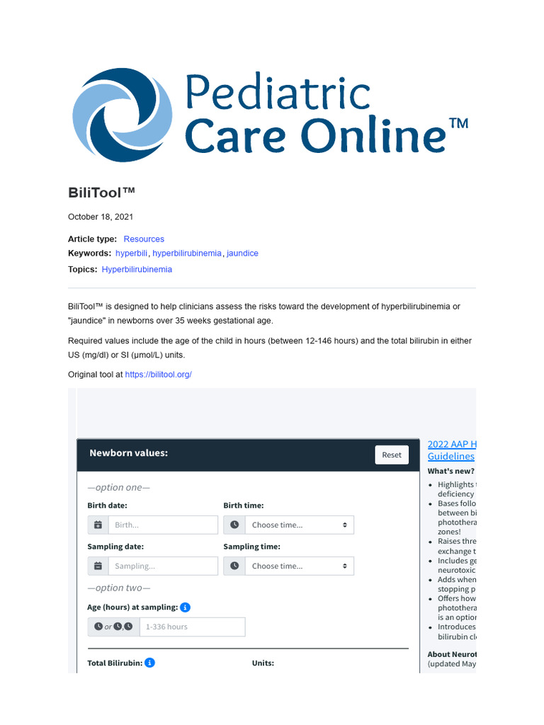 Bilitool™: Newborn Values | PDF