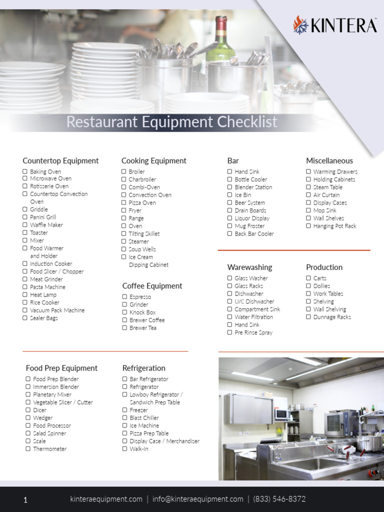 Kintera Restaurant Equipment Checklist | PDF | Oven | Grilling