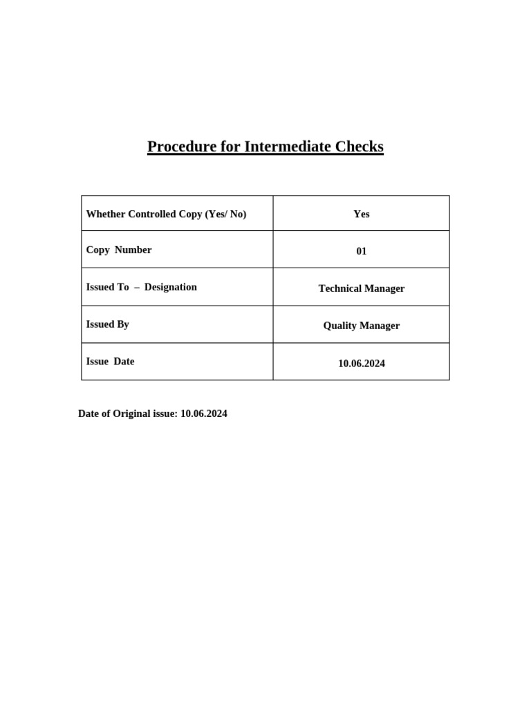 Intermediate Check Procedure | PDF