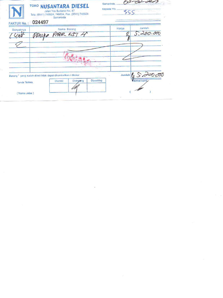Nota Pompa Pasir PT - SSS 02022023 | PDF