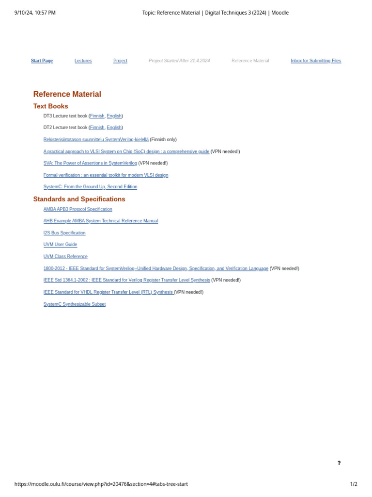 Topic - Reference Material - Digital Techniques 3 (2024) - Moodle | PDF