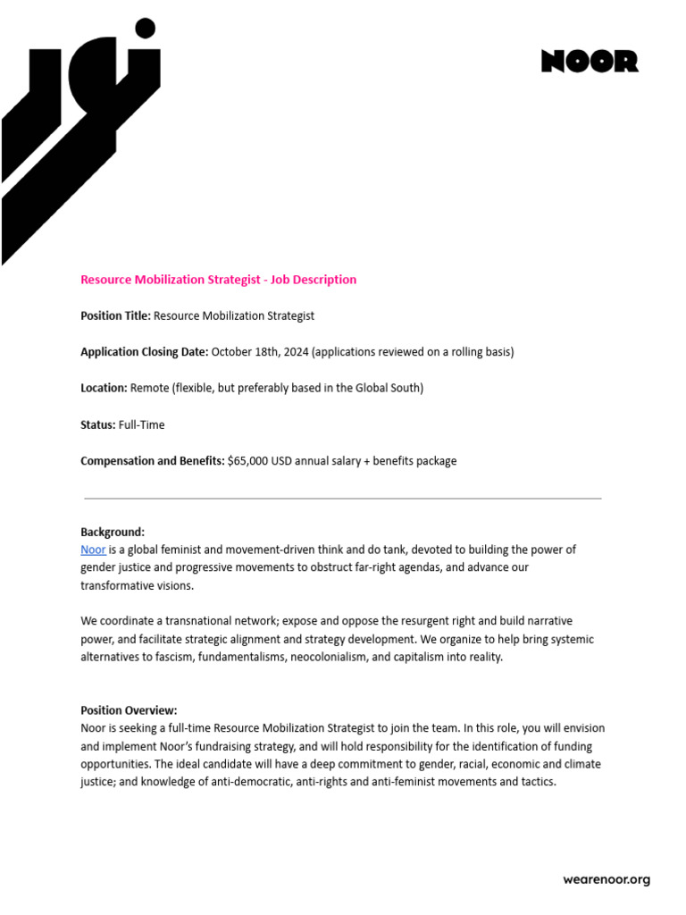 NOOR - Resource Mobilization Strategist - Job Description | PDF ...