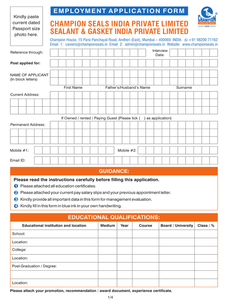 Employment Application Form Template | PDF