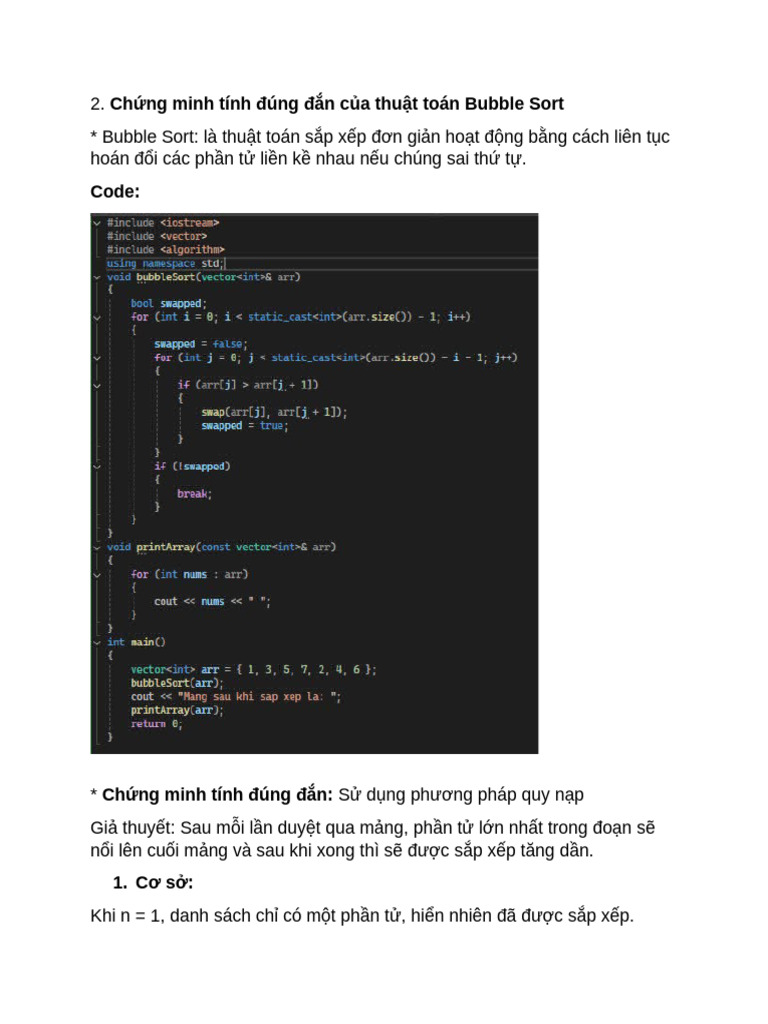 Chứng minh tính đúng đắn của thuật toán Bubble Sort | PDF