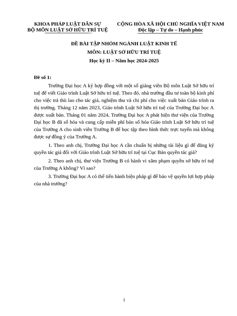 Bản Sao 1.-Đề-BTN-môn-Luật-SHTT-K47-ngành-Luật-Kinh-tế | PDF