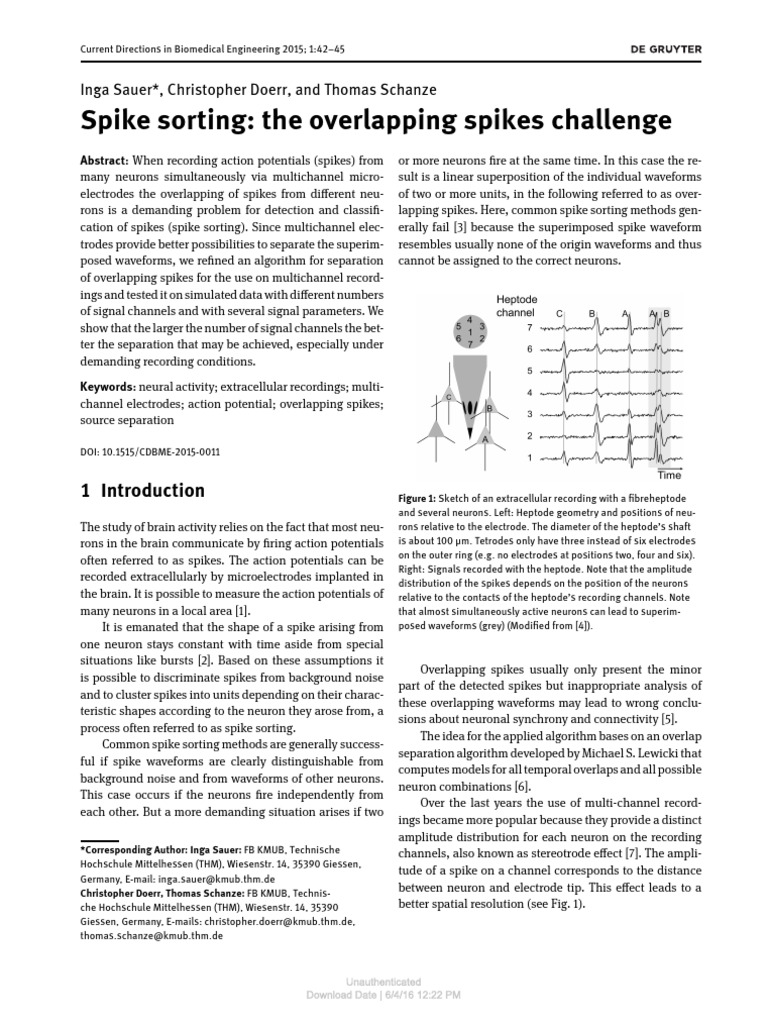 Spike Sorting - The Overlapping Spikes Challenge | PDF | Action ...