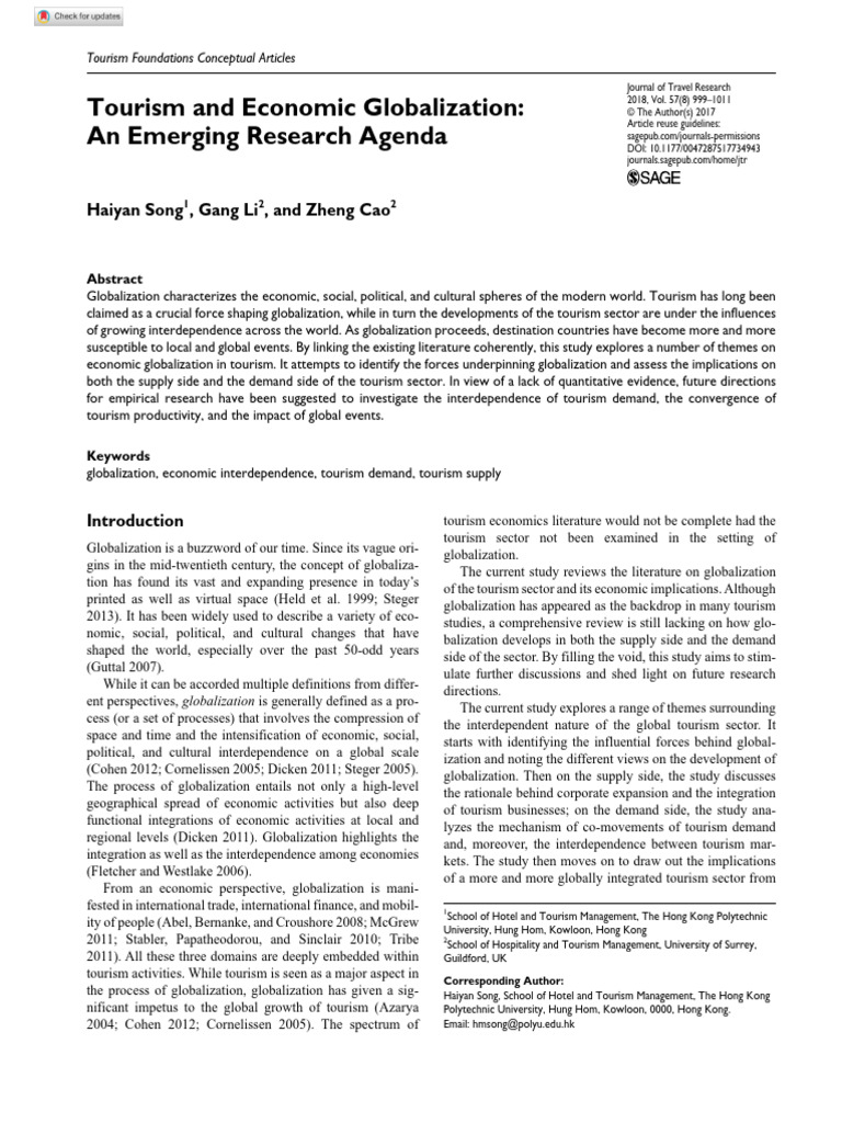 Tourism and Economic Globalization- An Emerging Research Agenda | PDF ...