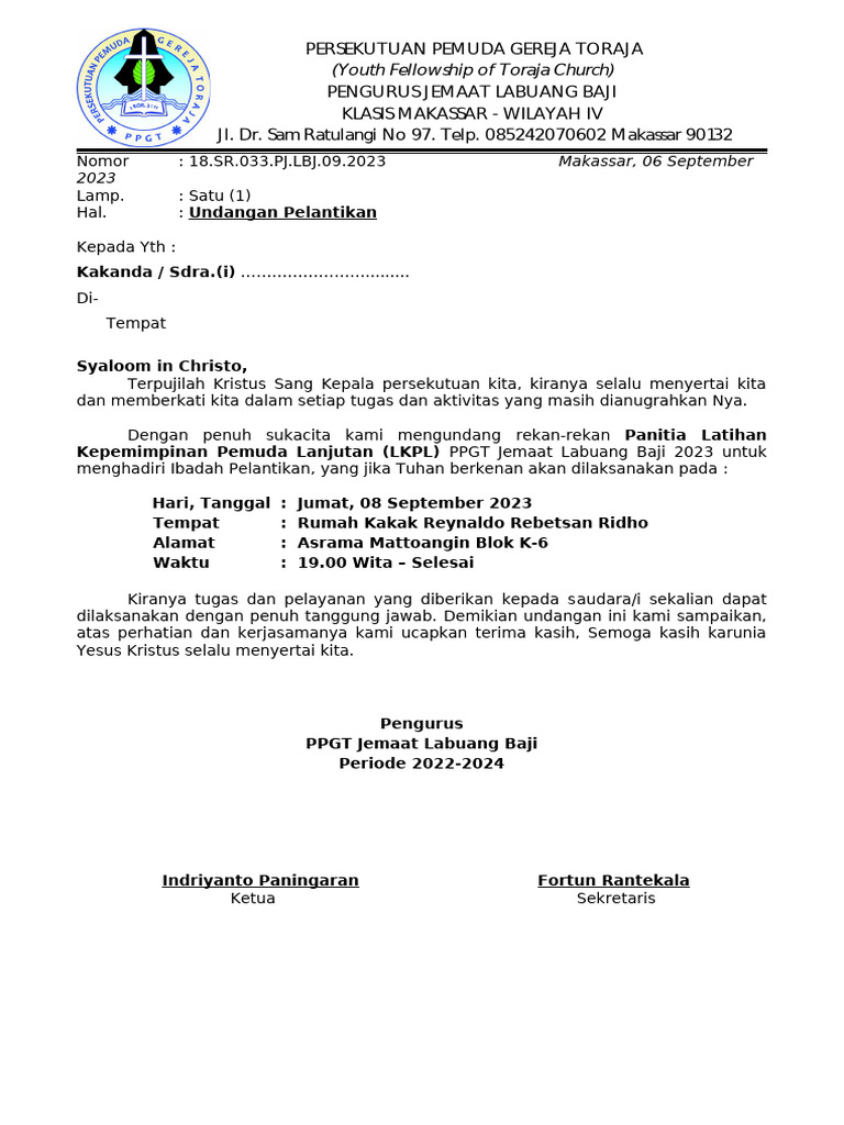 Undangan Pelantikan Pan. LKPL | PDF