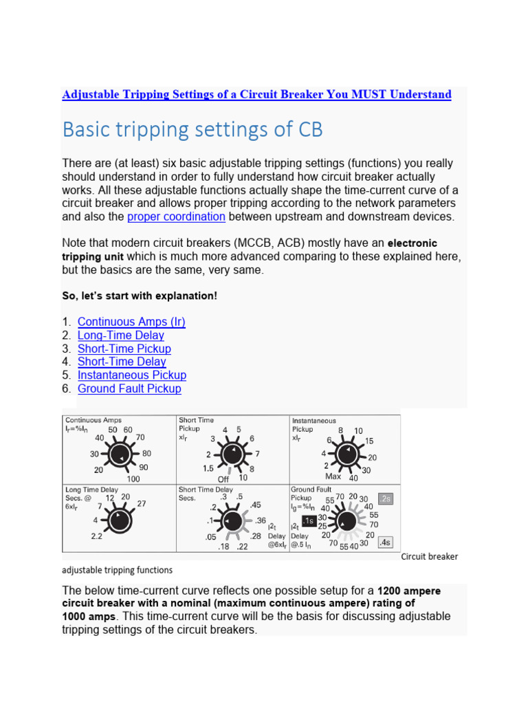 Adjustable Tripping Settings of A Circuit Breaker | PDF | Electrical ...