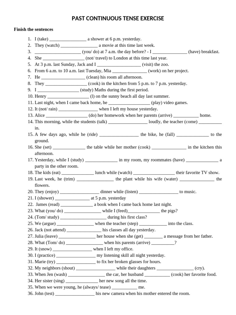 PAST CONTINUOUS TENSE EXERCISE 2 | PDF
