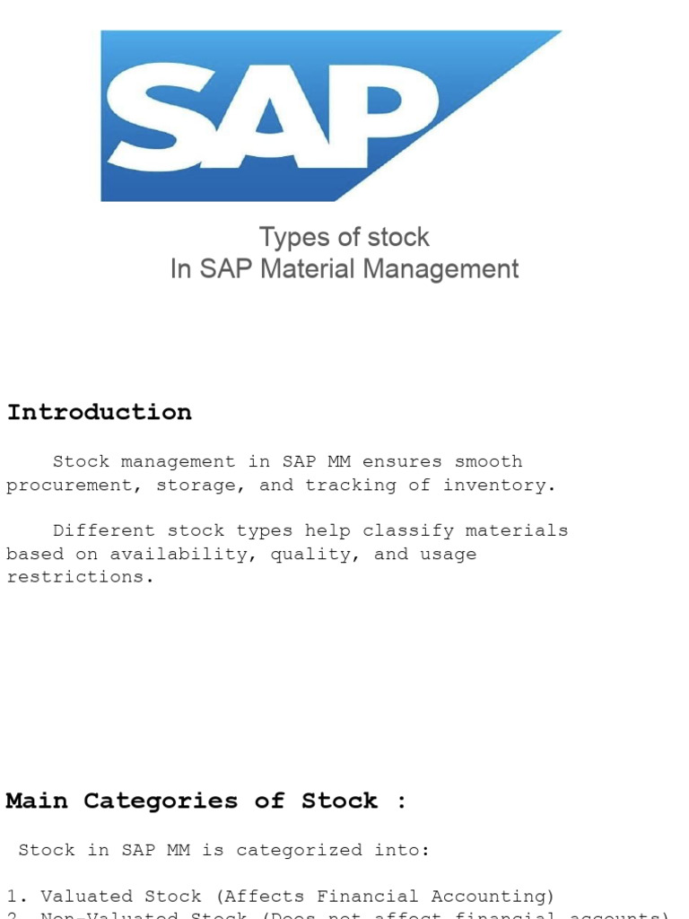 SAP MM Stock Types Overview | PDF | Inventory | Stocks