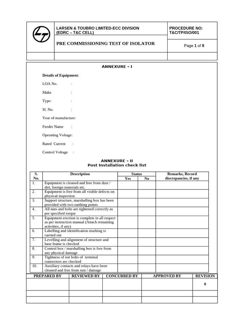TC FT 04 (Isolator Test Report) | PDF | Switch | Electricity