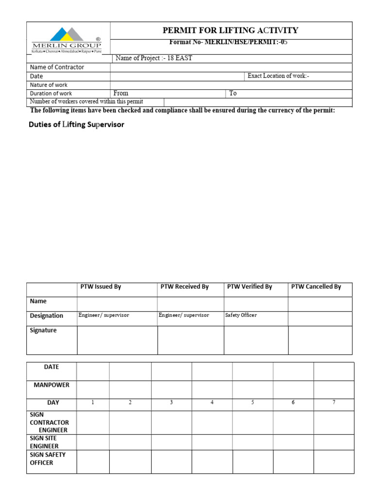 Permit For Lifting Activity | PDF | Crane (Machine) | Safety
