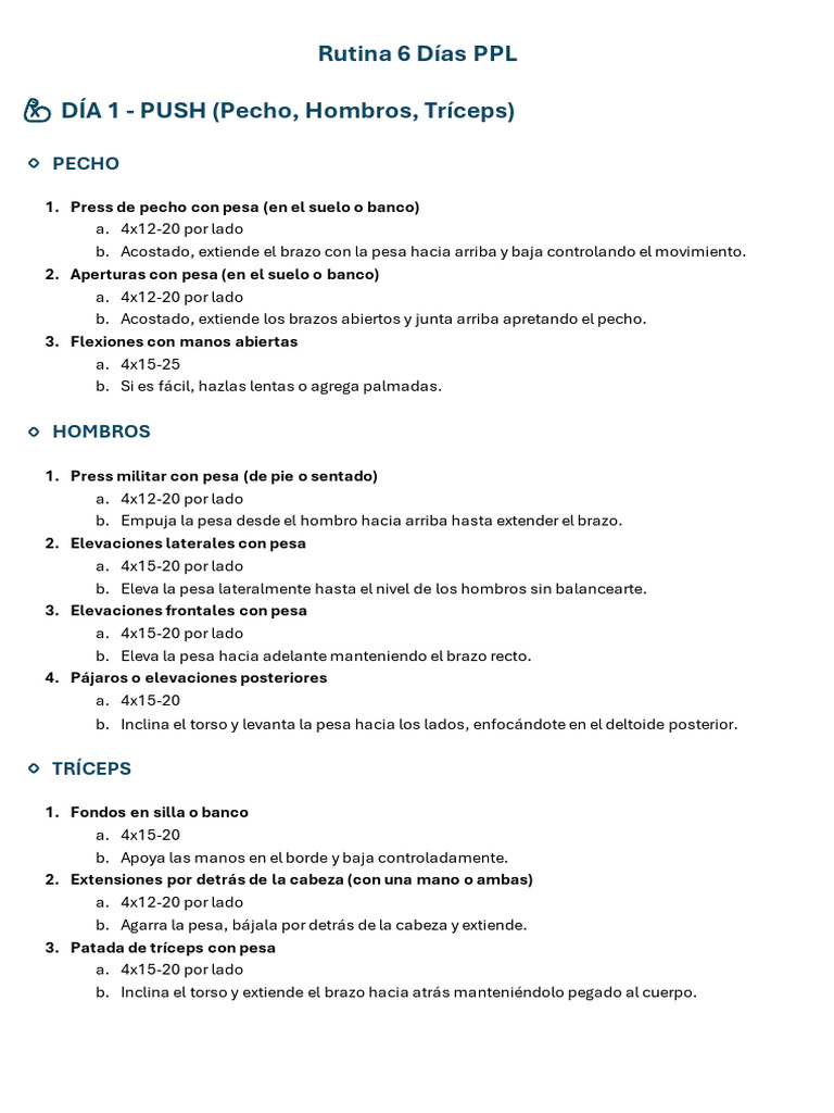 Rutina 6 Dias PUSH, PULL AND LEGS | PDF