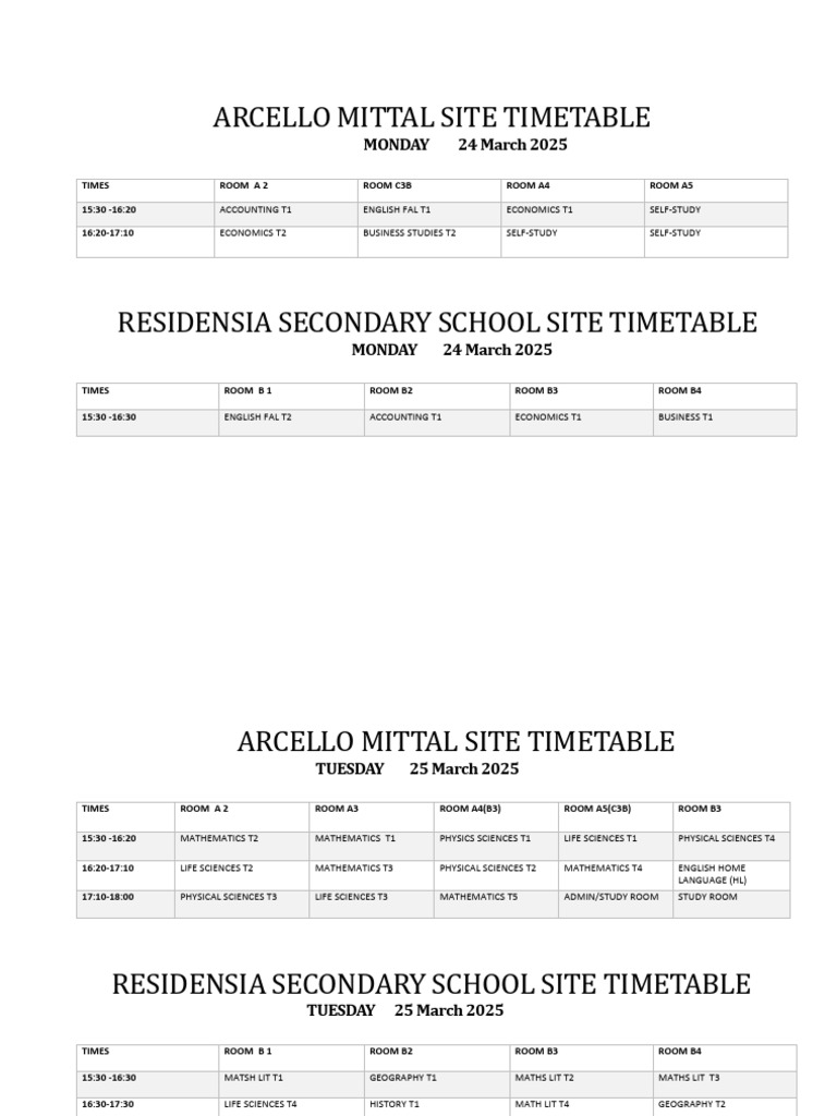 24 March To 27 March Timetable | PDF