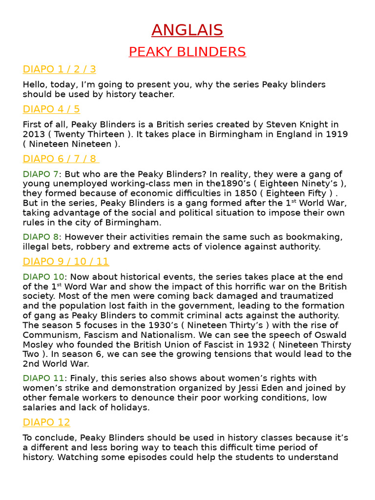 Using Peaky Blinders in History Classes | PDF