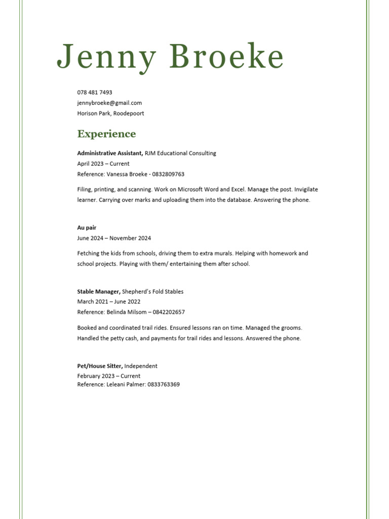 Jenny Broeke - CV | PDF