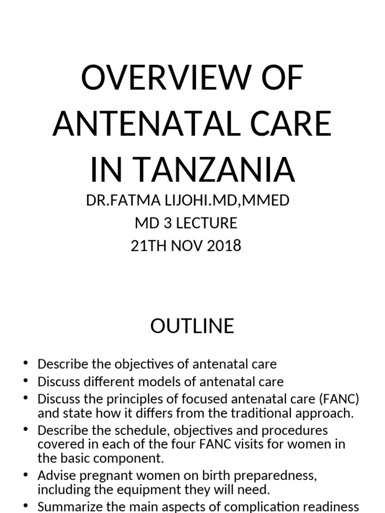Overview of Antenatal Care in Tanzania-MD3 | PDF | Pregnancy | Hypertension