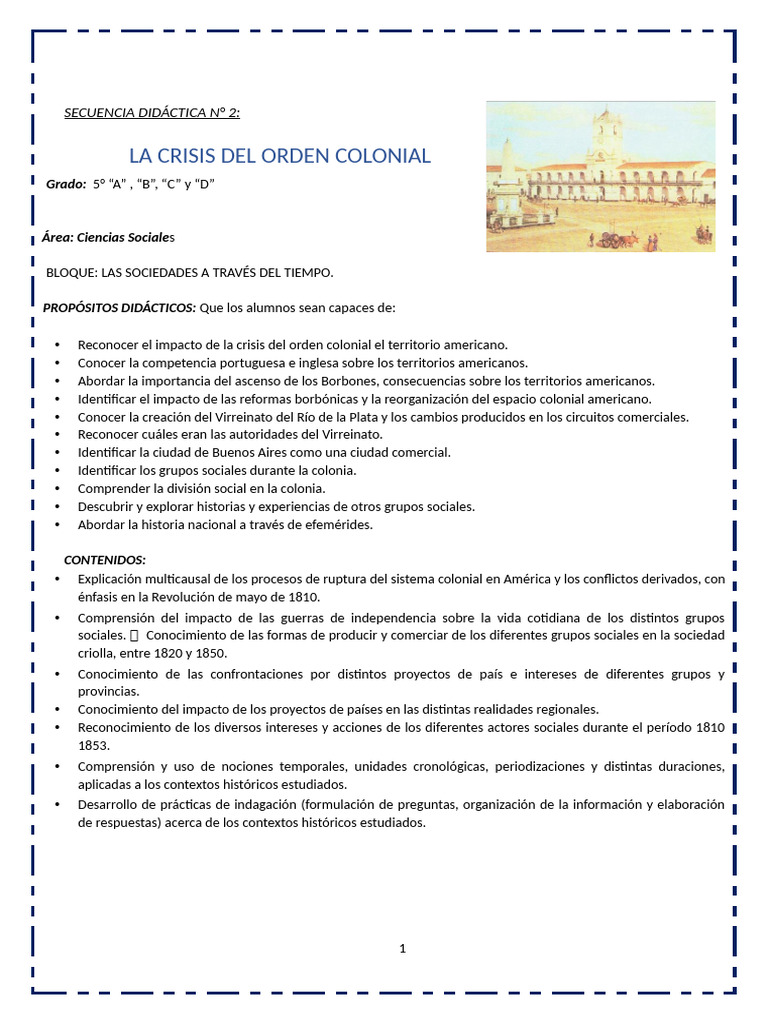 SD N 2 LA CRISIS DEL ORDEN COLONIAL PRIMERA PARTE 5TO 2023-1 | PDF ...