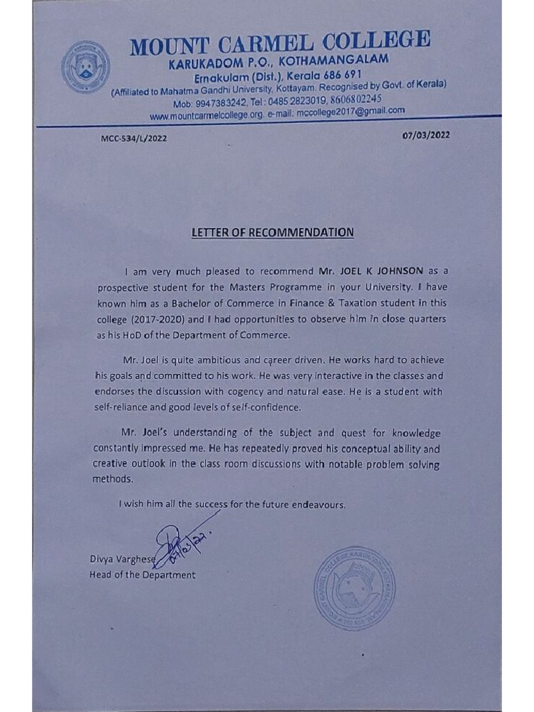 Letter of Recomandation | PDF