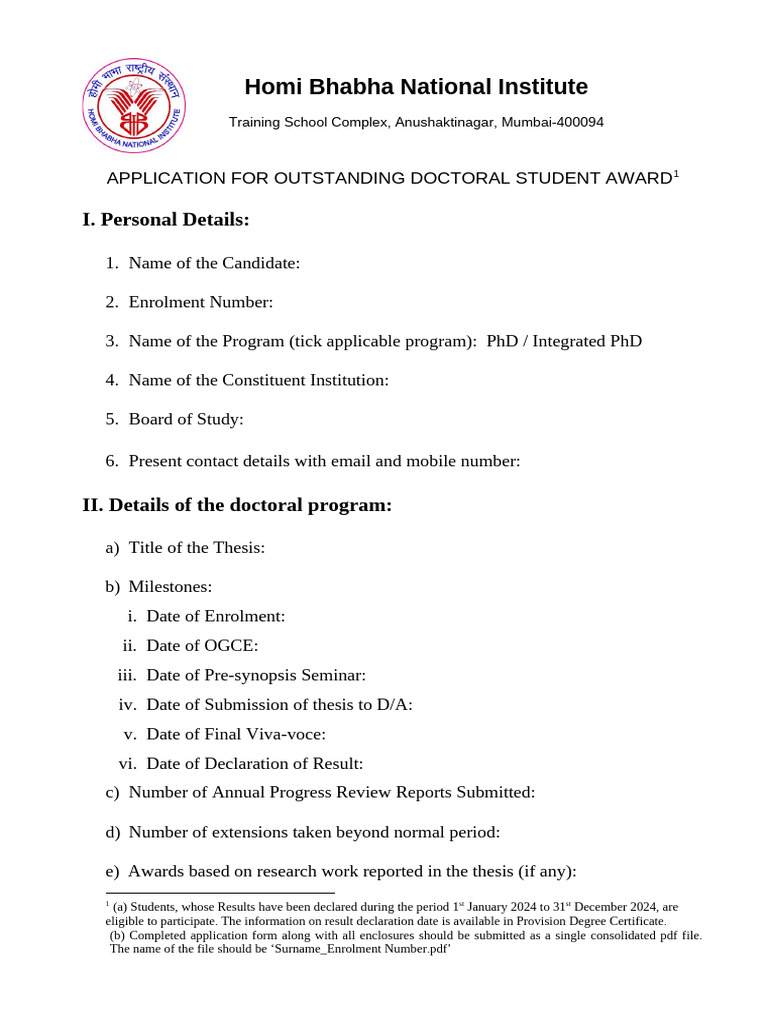 Outstanding PH DStudent Form | PDF | Thesis | Educational Stages