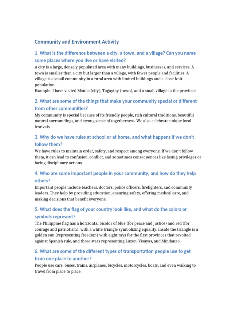 Community and Environment Activity | PDF