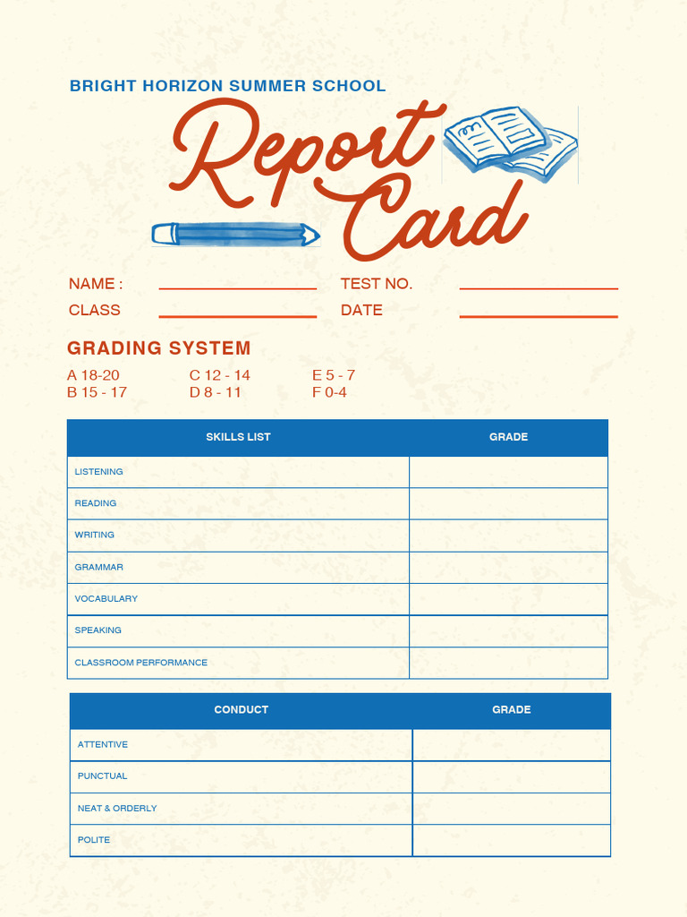 Orange and Blue Modern Vintage School Progress Report Card(3) | PDF