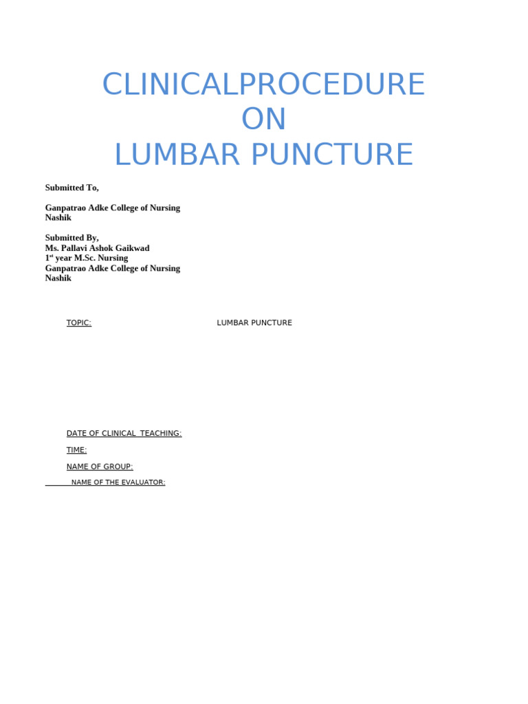 Lumbar Puncture Clinical Procedure Guide | PDF | Cerebrospinal Fluid ...