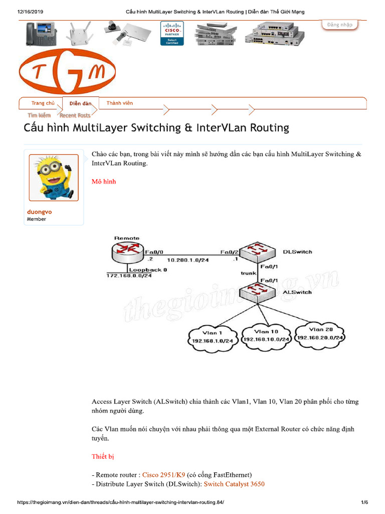 Cấu Hình MultiLayer Switching & InterVLan Routing _ Diễn Đàn Thế Giới Mạng | PDF