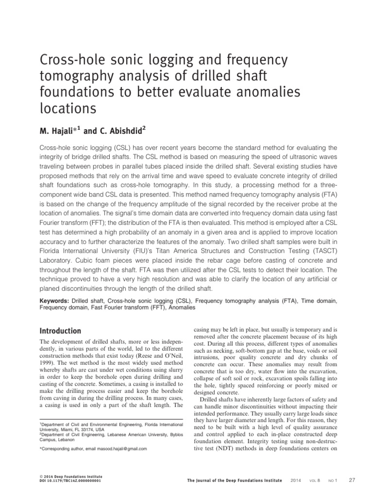 Cross-Hole Sonic Logging and Frequency Tomography Analysis of Drilled ...