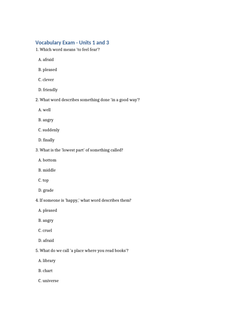 Vocabulary Exam Units1 and 3 | PDF