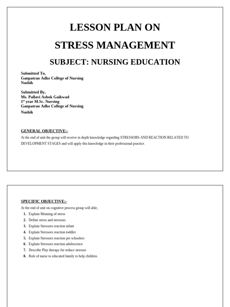 Lessson Plan On Stress MNGT | PDF | Stress (Biology) | Anxiety