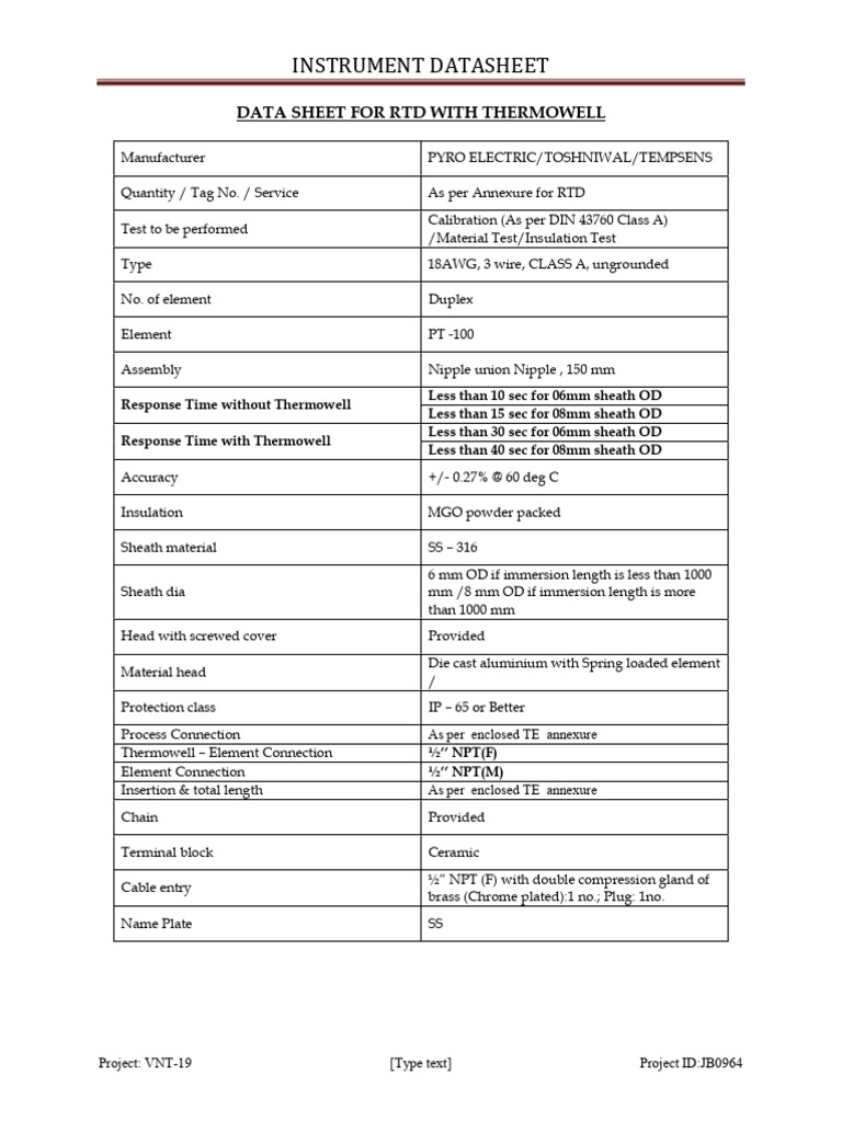 RTD With Thermowell | PDF