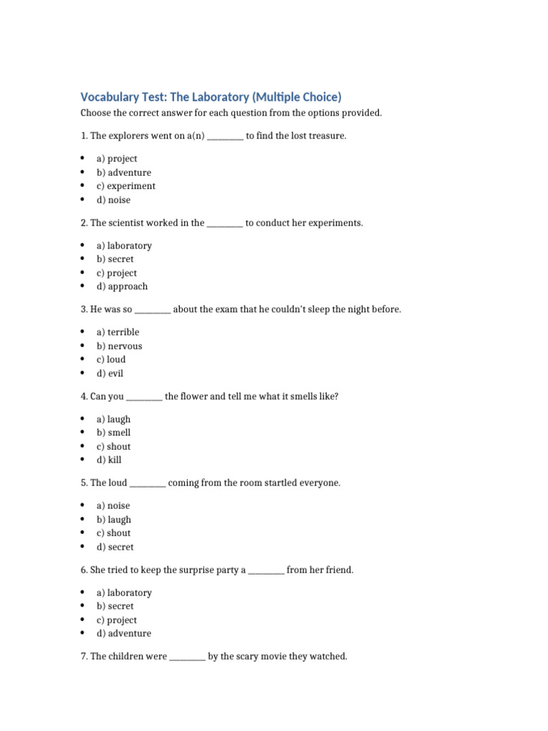 Vocabulary Test: Laboratory Terms | PDF