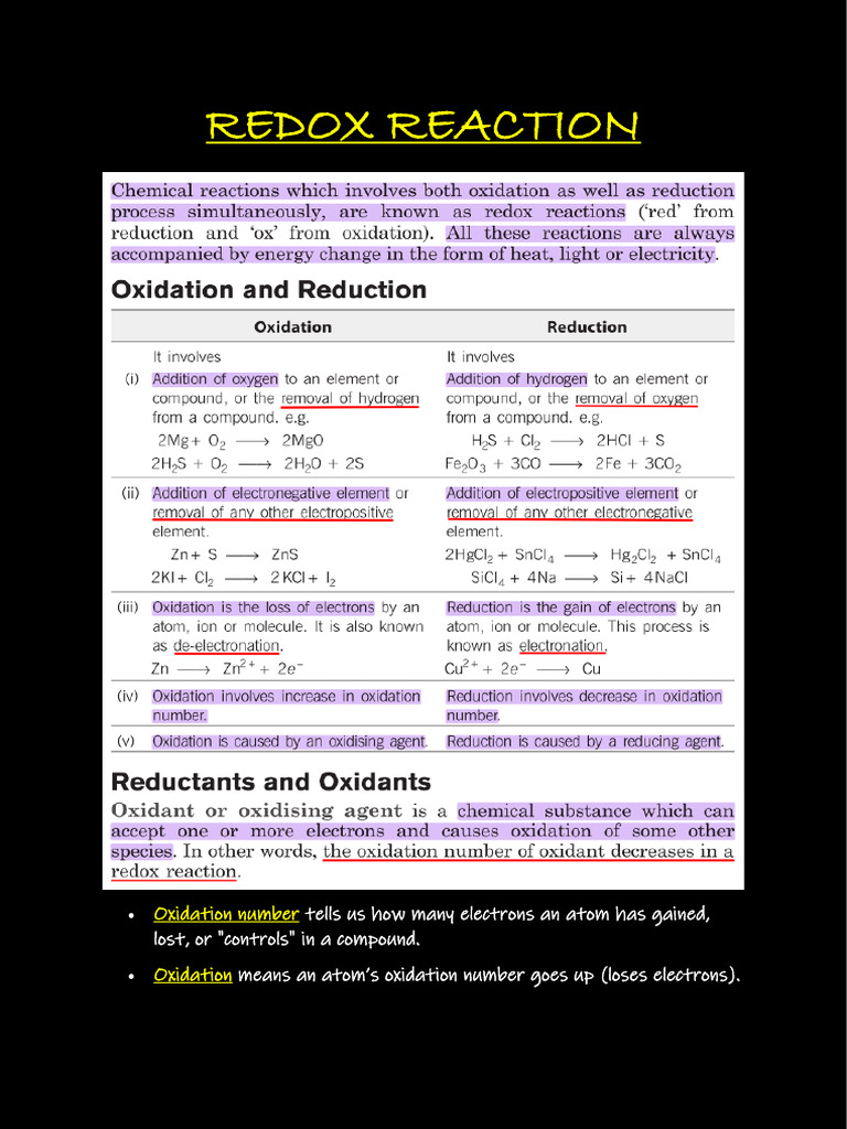 REDOX REACTION Class 11th | PDF | Redox | Electrode