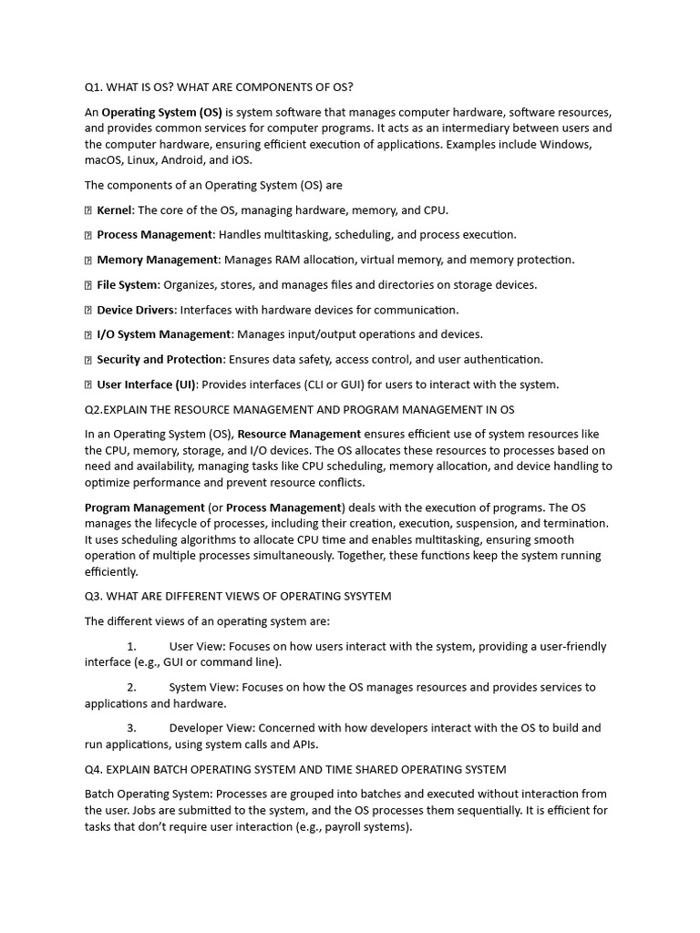 Osy Notes For The Questions | PDF | Operating System | Process (Computing)