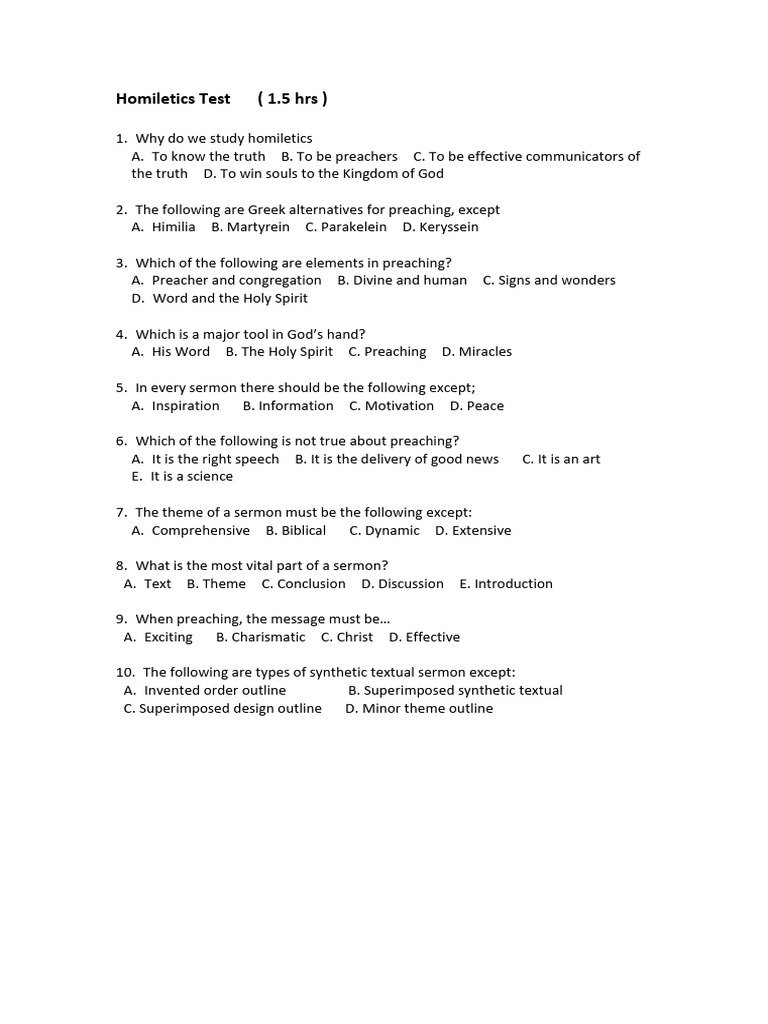 Homiletics Test | PDF