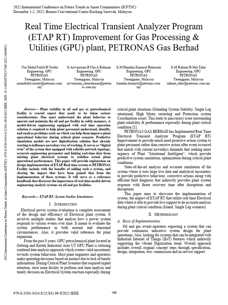 Real Time Electrical Transient Analyzer Program (ETAP RT) Improvement For Gas Processing ...
