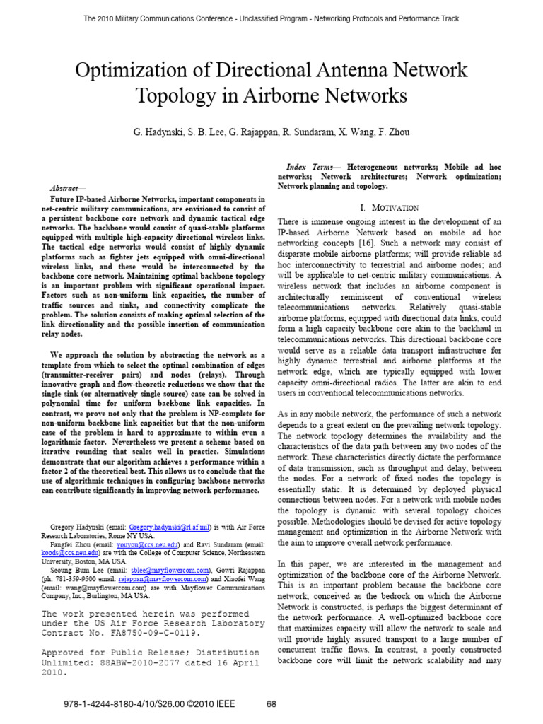 Optimization of Directional Antenna Network Topology in Airborne ...