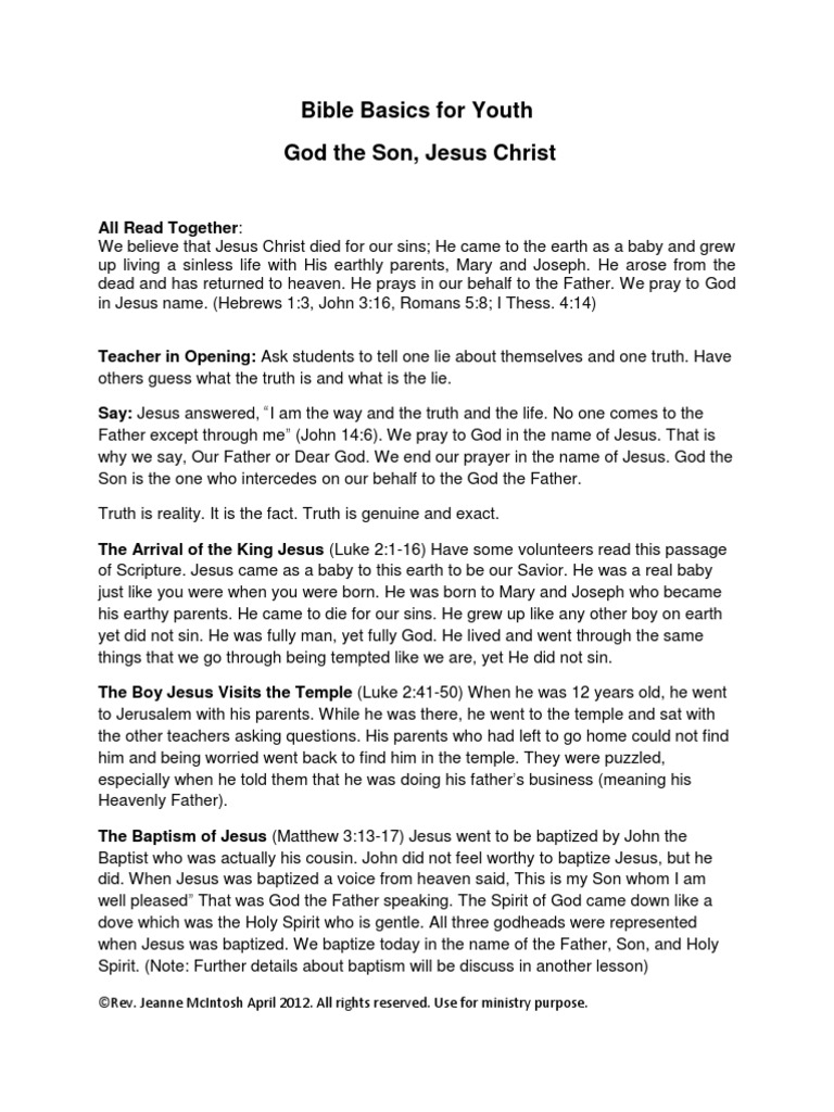 God The Son - Youth Bible Basics | Download Free PDF | John The Baptist ...