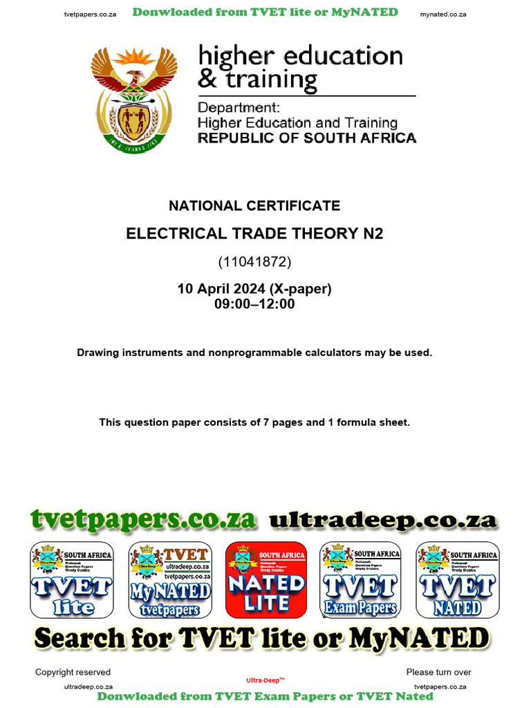 N2 Electrical Trade Theory Exam 2024 | PDF | Transformer | Inductor