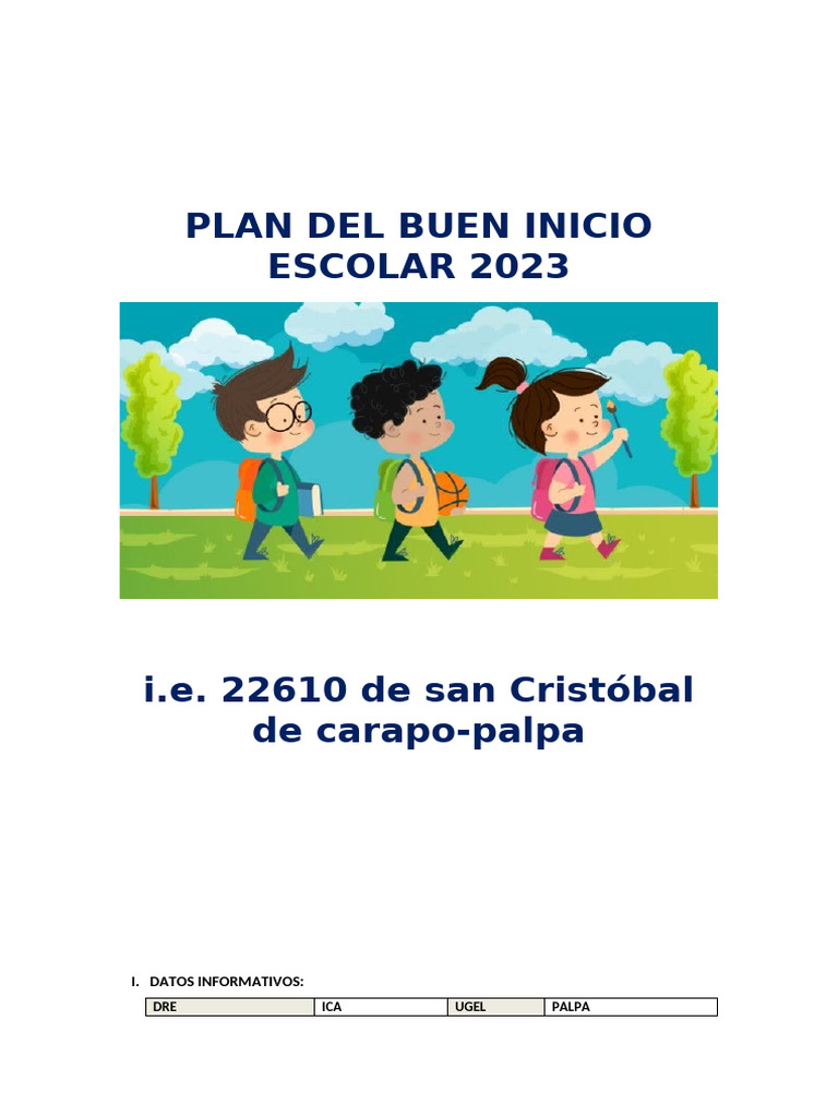 Plan Buen Inicio Del Ano Escolar Pdf Educación Primaria Escuelas
