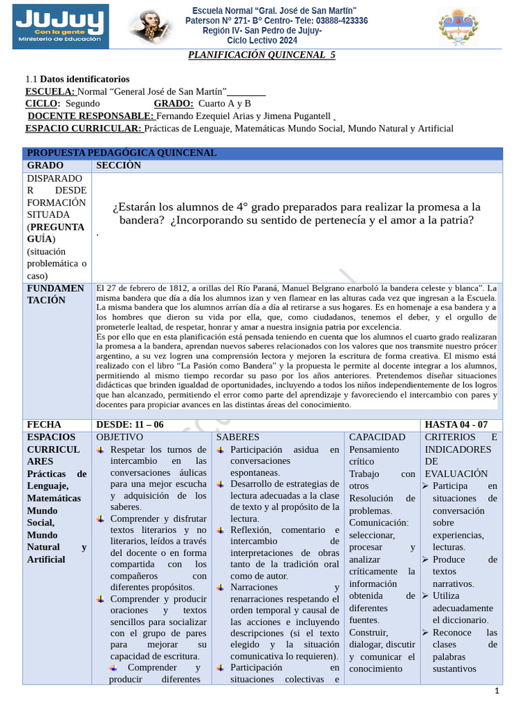 Planificacion Quincenal 5 4° A y B 2024 Final | PDF | Multiplicación ...
