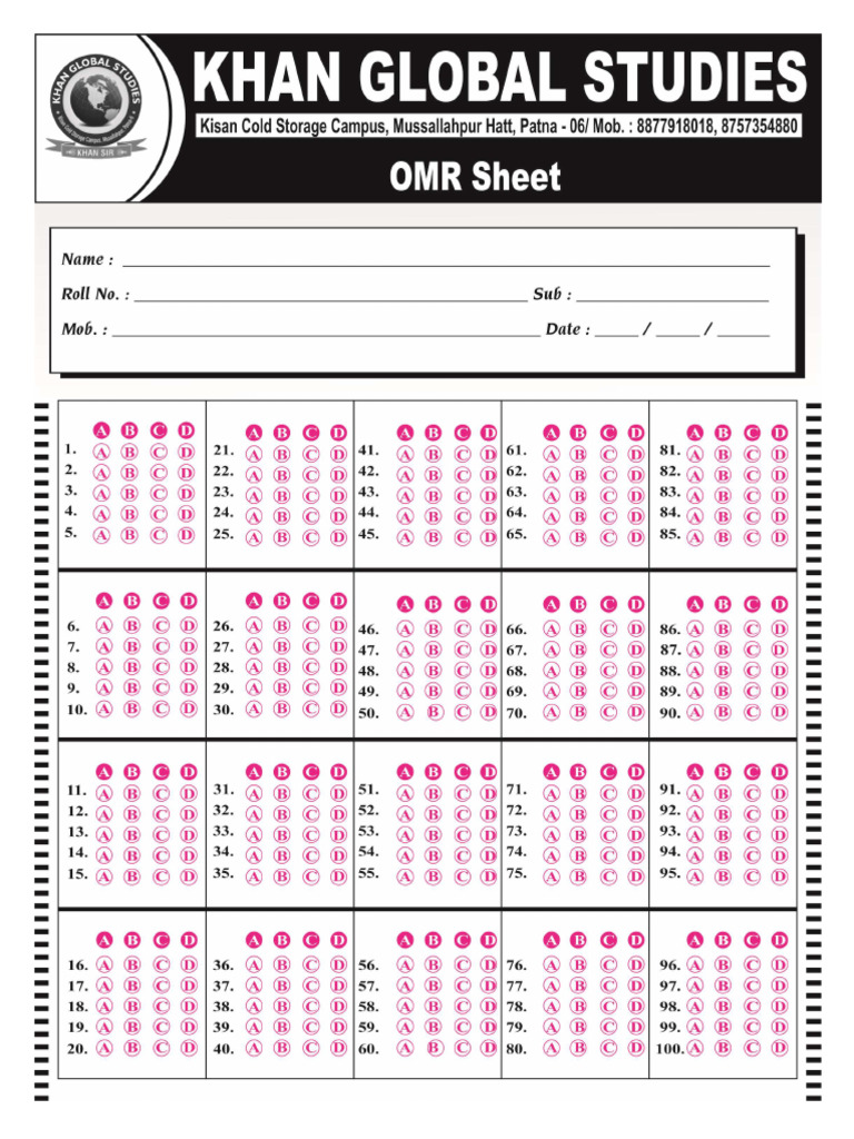 099) Omr Sheet 100 Quepdf NA | PDF