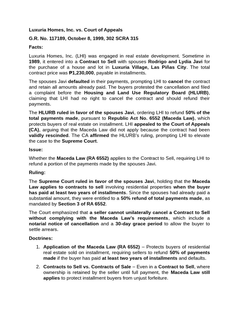 4 Luxuria Homes vs. CA, 302 SCRA 315 | PDF | Common Law | Private Law