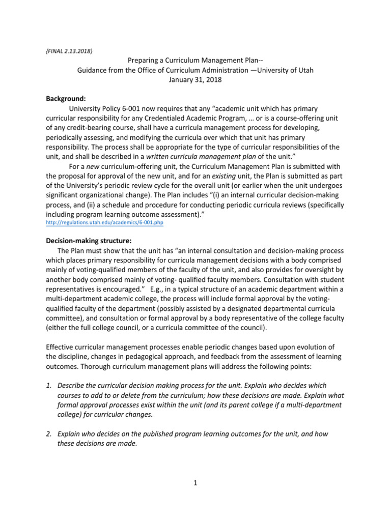 Curriculum Management Plan Guidance-FINAL | PDF | Curriculum ...